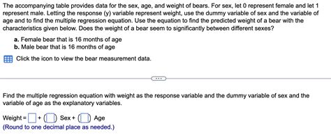 Solved Find The Multiple Regression Equation With Weight As