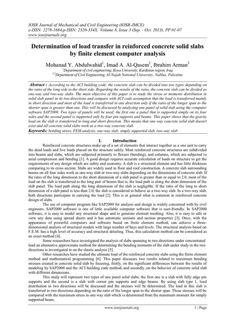 Pdf Determination Of Load Transfer In Reinforced Concrete Solid Slabs
