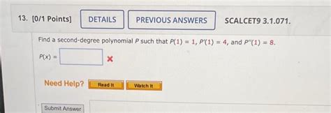 Solved Find A Second Degree Polynomial P Such That