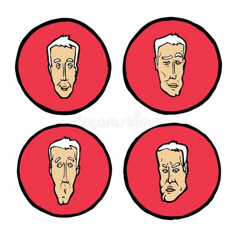 Facial Expressions In Man`s Faces Emotions Icons Set Stock Vector