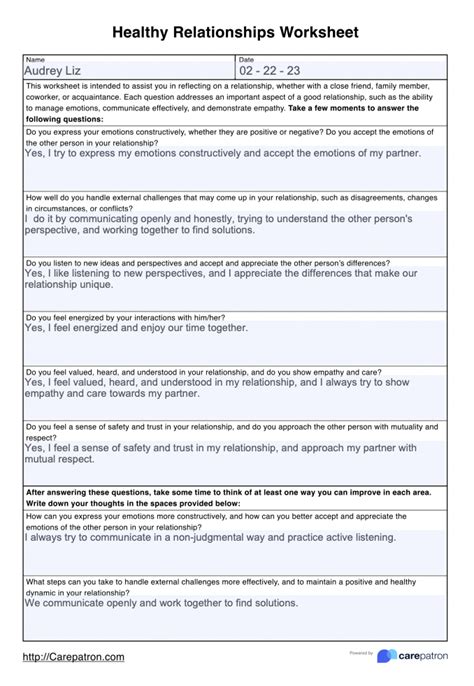 Healthy Relationships Worksheets And Example Free Pdf Download