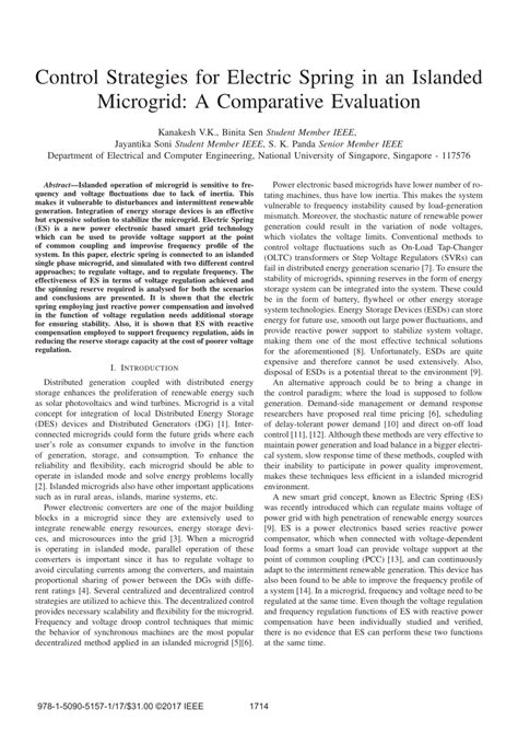Pdf Control Strategies For Electric Spring In An Islanded Microgrid