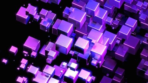 Abstract Technology Background With 3d Cubes In Space Purple Blue Neon