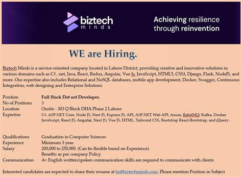 Biztech Minds On Linkedin Dotnetdeveloper Dotnetjobs Dotnetdevelopers Dotnetfullstackdeveloper