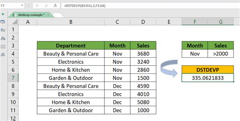 Excel Dstdevp Function