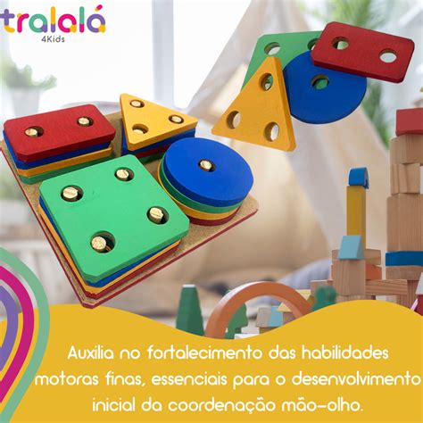Prancha De Seleção Encaixe Brinquedo Infantil Pedagógico Madeira Tralalá Kids