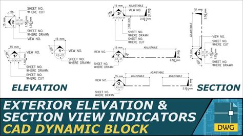 Exterior Elevation And Section View Indicators Autocad Dynamic Block