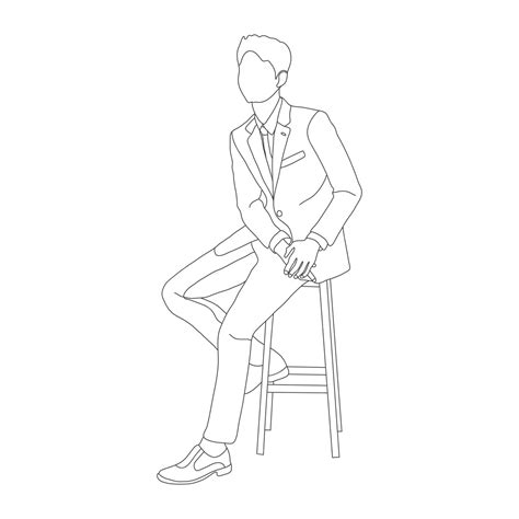 Premium Vector Line Drawing Of Men Sitting On A Chair Black Lines On
