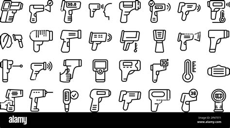 Laser Thermometer Icons Set Outline Set Of Laser Thermometer Vector Icons For Web Design