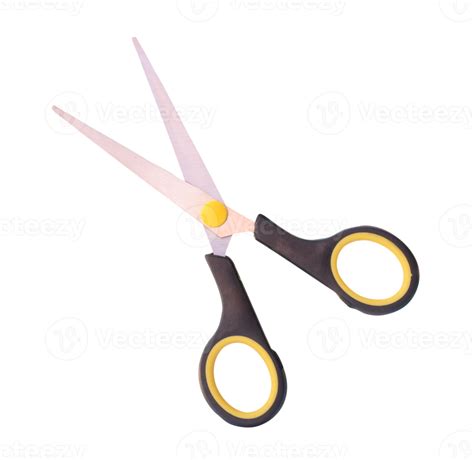 Top View Of Small Multipurpose Scissors With Black Handle Isolated With