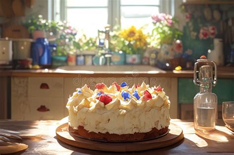 Cottage Kitchen Scene Homemade Birthday Cake English Countryside