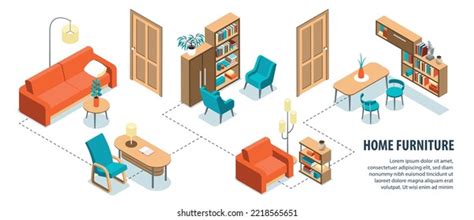 Isometric Home Furniture Interior Infographics Flowchart Stock Vector