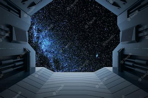 Premium Photo Creative Spaceship With Bright Starry Sky View Mock Up