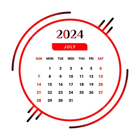 2024年7月月間カレンダー赤と黒 ベクターイラスト画像とpngフリー素材透過の無料ダウンロード Pngtree