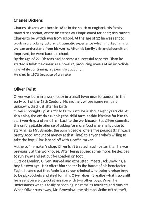 Charles Dickens Oliver Twist And Coketown Docsity