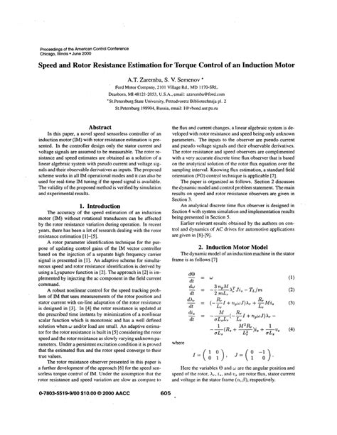 Pdf Speed And Rotor Resistance Estimation For Torque Control Of An