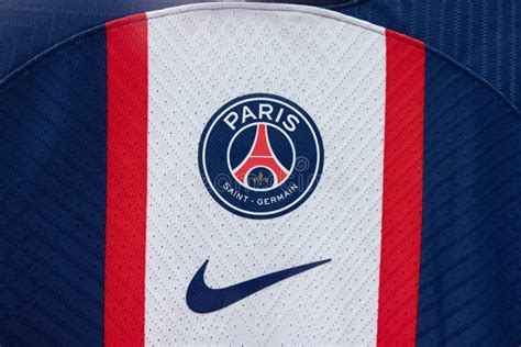 View Of PSG Paris Saint Germain Football Club Crest On The Jersey