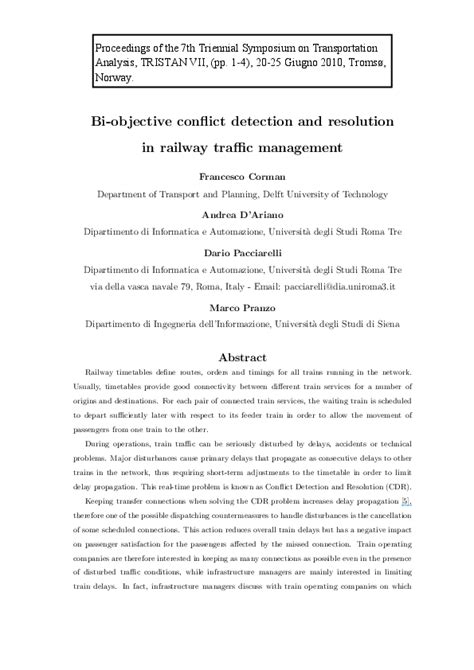 Pdf Bi Objective Conflict Detection And Resolution In Railway Traffic