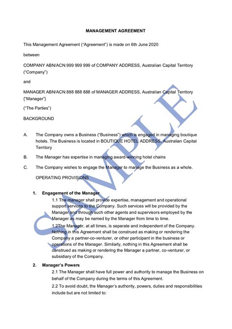 Management Contract Free Template Sample Lawpath