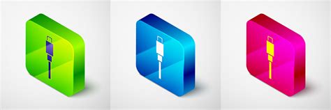 회색 배경에 격리된 등색 Usb 케이블 코드 아이콘입니다 Pc 및 모바일 장치를 위한 커넥터 및 소켓 정사각형 버튼입니다 벡터