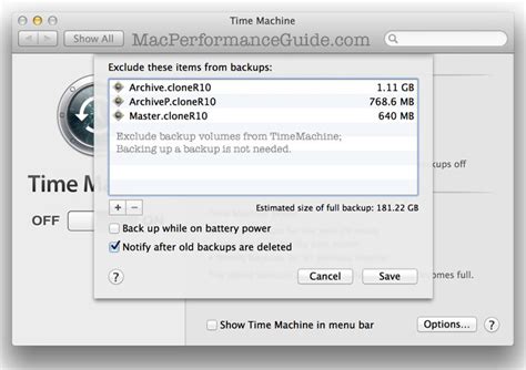 excluding items from time machine backup