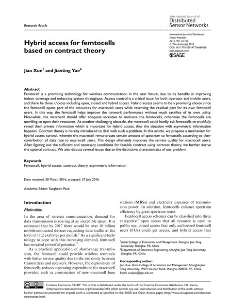 Pdf Hybrid Access For Femtocells Based On Contract Theory