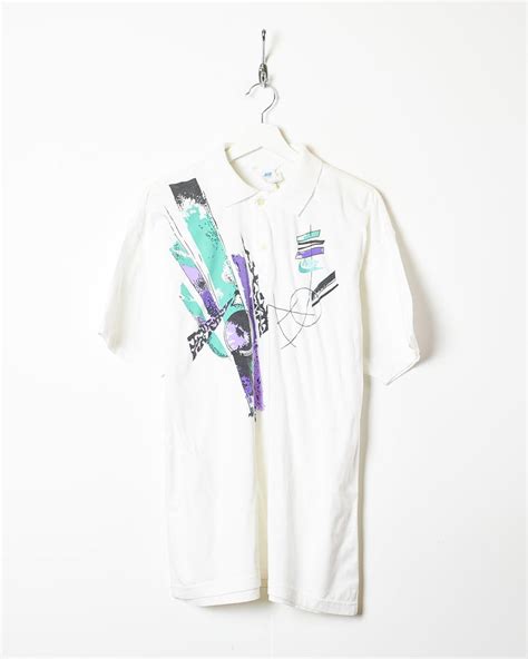 Vintage 80s White Nike 80s Polo Shirt Large Cotton Domno Vintage