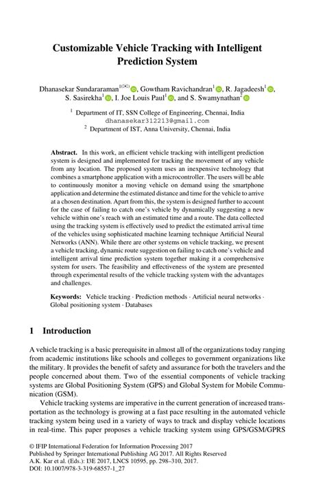 Pdf Customizable Vehicle Tracking With Intelligent Prediction System