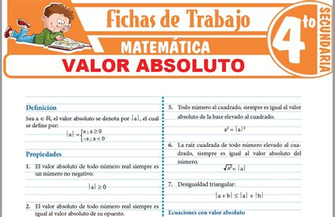 Valor Absoluto Para Cuarto De Secundaria Fichas De Trabajo