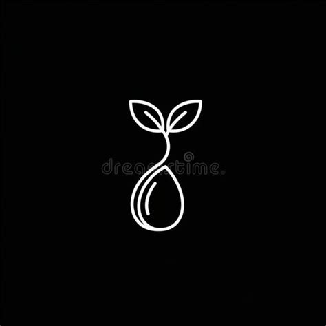 Simple White Line Illustration On A Black Background A Sprouting Seed