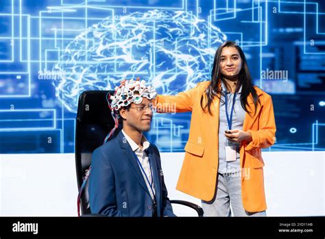 Smiling Neuroscientists Talking At Ai Convention Sharing Neural