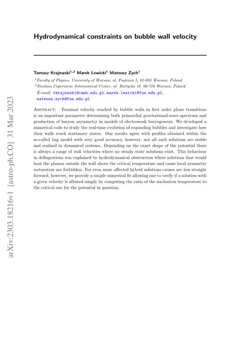 PDF Hydrodynamical Constraints On Bubble Wall Velocity