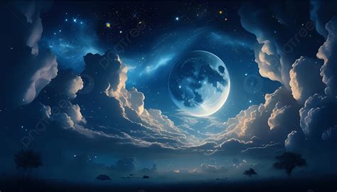 Beautiful Scene Of The Moon And Starry Sky Background, Moon, Night Sky ...