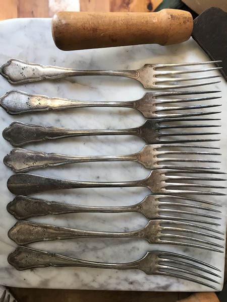 Antique French Fork Set 8 Imprint