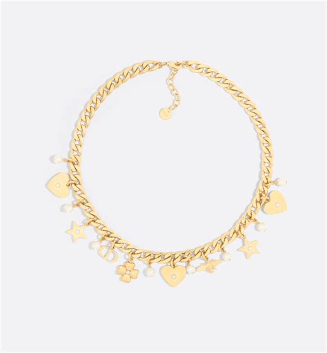 Collier Lucky Dior Métal Finition Dorée Et Perles En Résine Blanche Dior