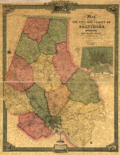 Jp 1857 メリーランド州ボルチモア市と郡の地図 サイズ 18x24 すぐに額装可能 ボルチモア