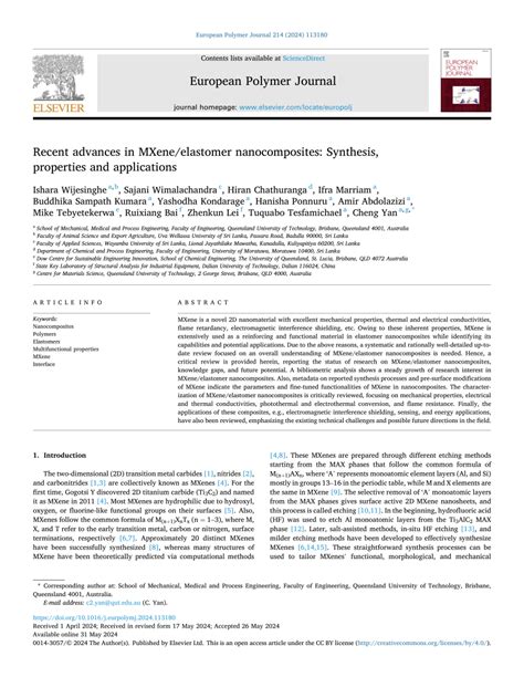 Pdf Recent Advances In Mxeneelastomer Nanocomposites Synthesis Properties And Applications