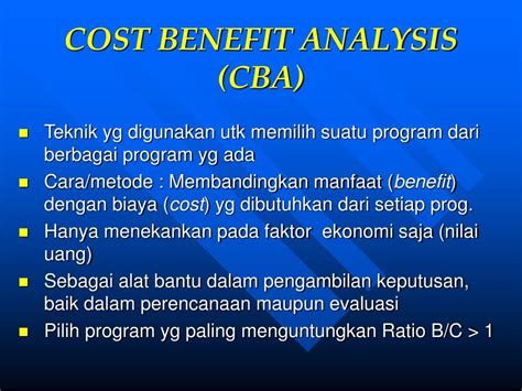 PPT COST BENEFIT ANALYSIS CBA COST EFFECTIVENES ANALYSIS CEA PowerPoint Presentation