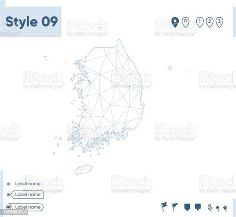 한국 흰색 낮은 폴리지도 다각형지도 개요 지도 벡터 일러스트레이션 0명에 대한 스톡 벡터 아트 및 기타 이미지 0명 개념