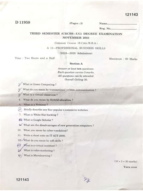 Bcom Third Semester Professional Business Skill Nov 2021 Pdf