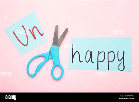 Card With The Text Unhappy Scissors Cut The Word The Concept Of