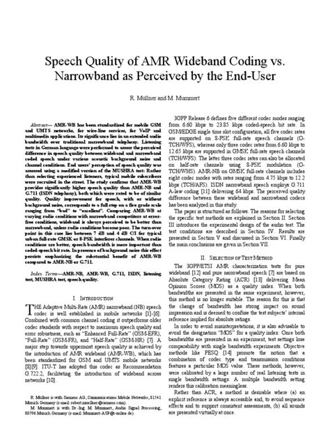 Speech Quality Of Amr Wideband Coding Vs Narrow Band As Perceived By