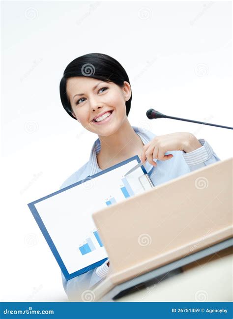 Female Speaker At The Podium Stock Image Image Of Color Equipment