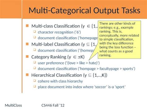 Pptx Multiclasscs446 Fall 12 Multi Categorical Output Tasks Multi Class Classification Y 1