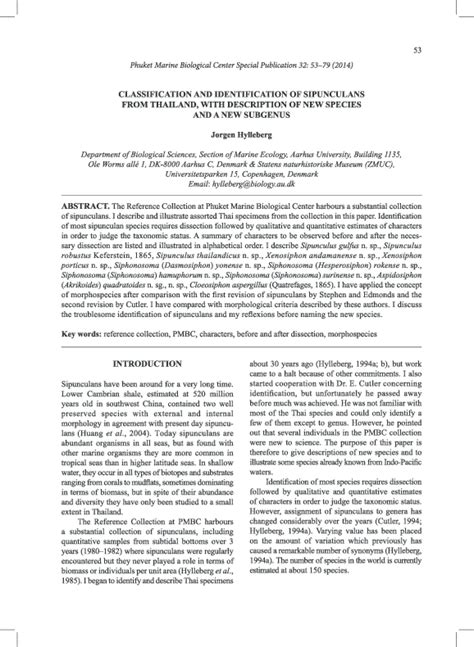 Pdf Classification And Identification Of Sipunculans From Thailand With Description Of New