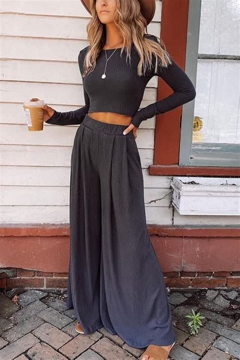 Solid Crop Wide Leg Pants Set Artofit