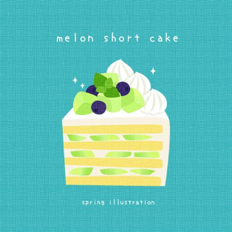 【メロンショートケーキ】スイーツのイラスト Spring Illustration シンプルかわいいオリジナルイラストポストカードの