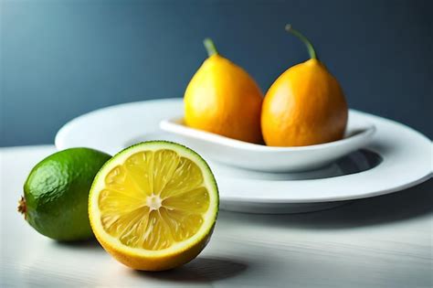 Premium Photo Three Lemons And A Lime On A Plate