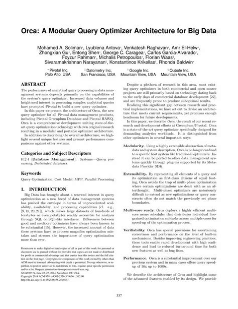 Pdf Orca A Modular Query Optimizer Architecture For Big Dataorca A