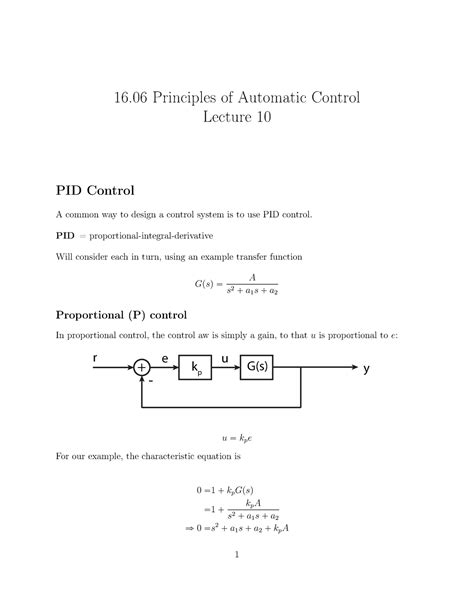 PID Control System Principles Of Automatic Control Lecture PID Control A Common Way To